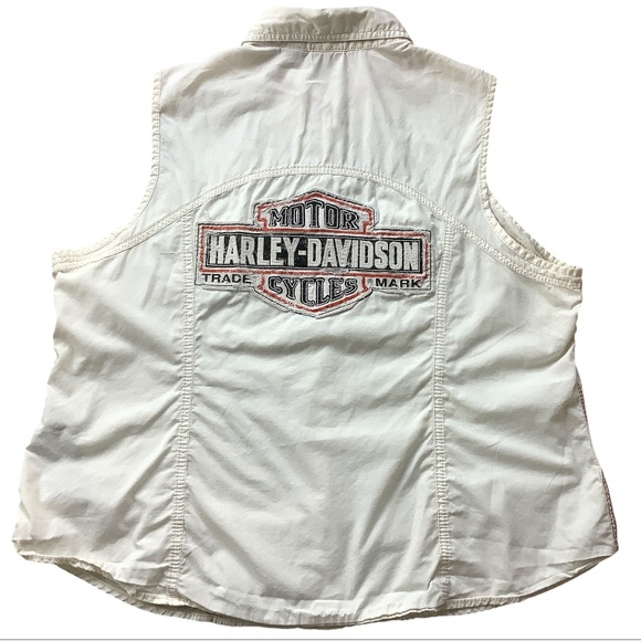 Harley-Davidson | Tops | Harley Davidson Sleeveless Ivory Snap ...